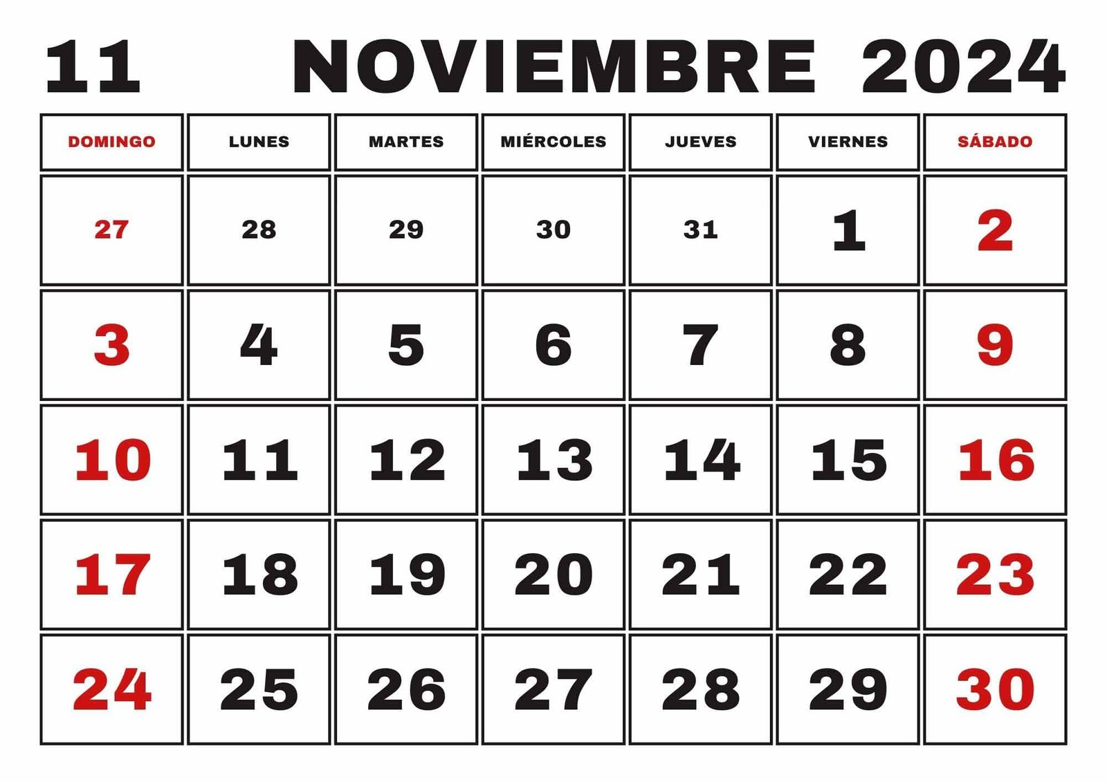 Calendario Noviembre 2024, Obtenga aquí el Calendario Noviembre 2024 ...